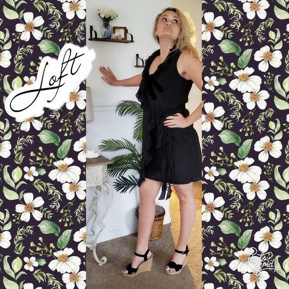 LOFT | Dresses | Large Loft Wrap Dress Sharp Work Summer Black | Poshmark
